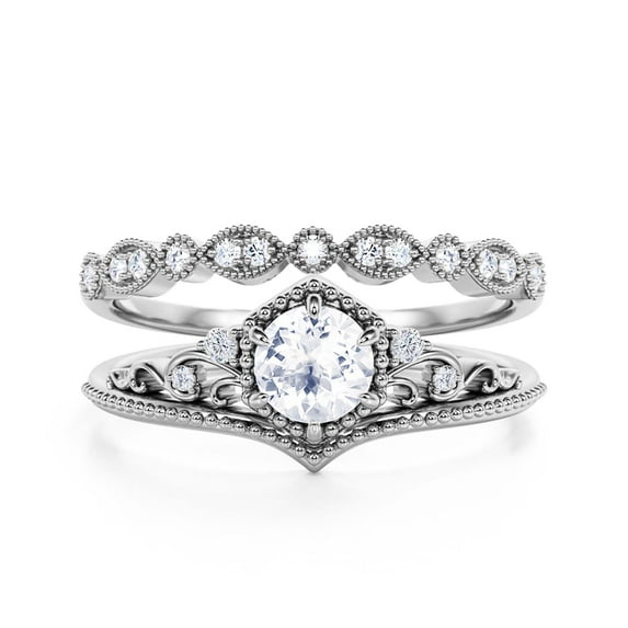Bridal Rings Art Deco 2.00 Carat Round Cut Diamond Moissanite Crown ...