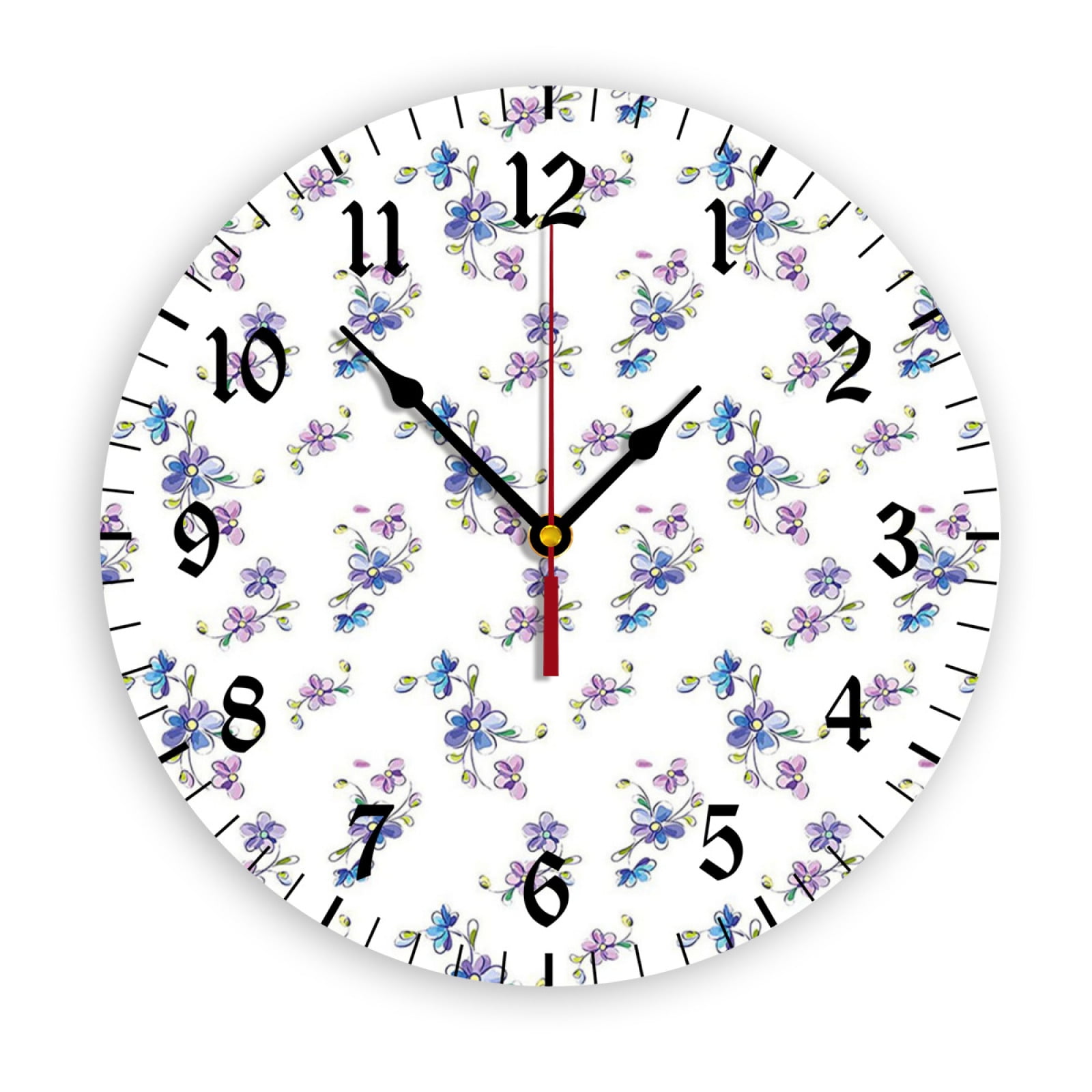Bridal Romantic Flowers Wall Clock, Battery Operated, PVC Round Silent ...
