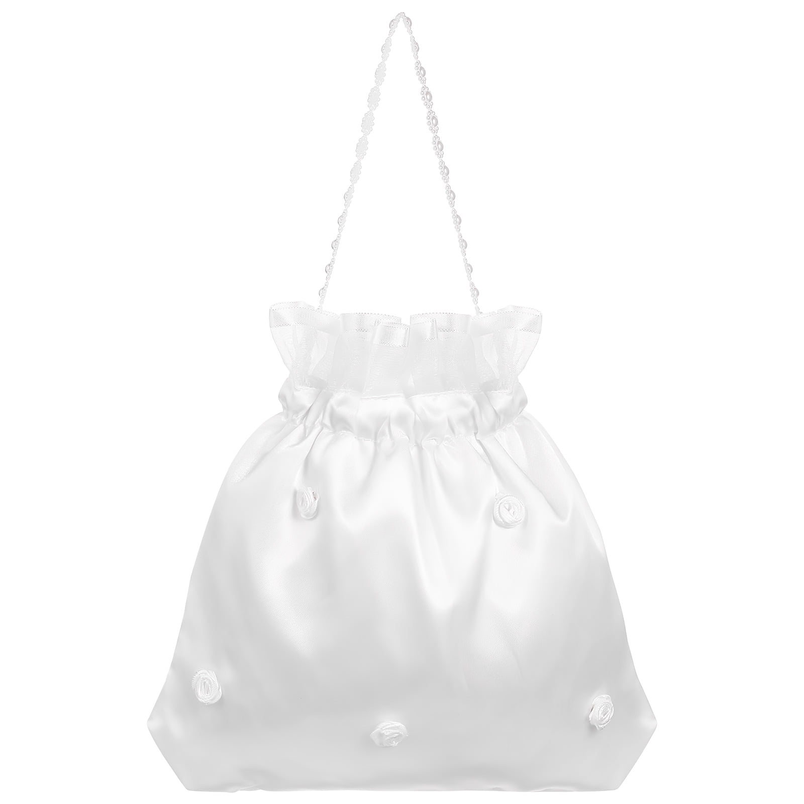 Bridal Satin Handbag - White Wedding Bride Clutch with Floral Decor for ...