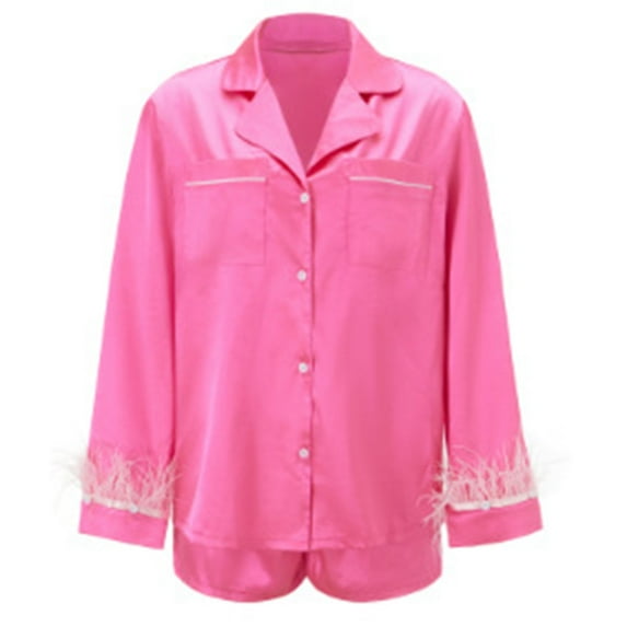 Bridal Satin Pajamas for Women Shorts Set Long Sleeve Button Shirt Short Pants Wedding Party ...
