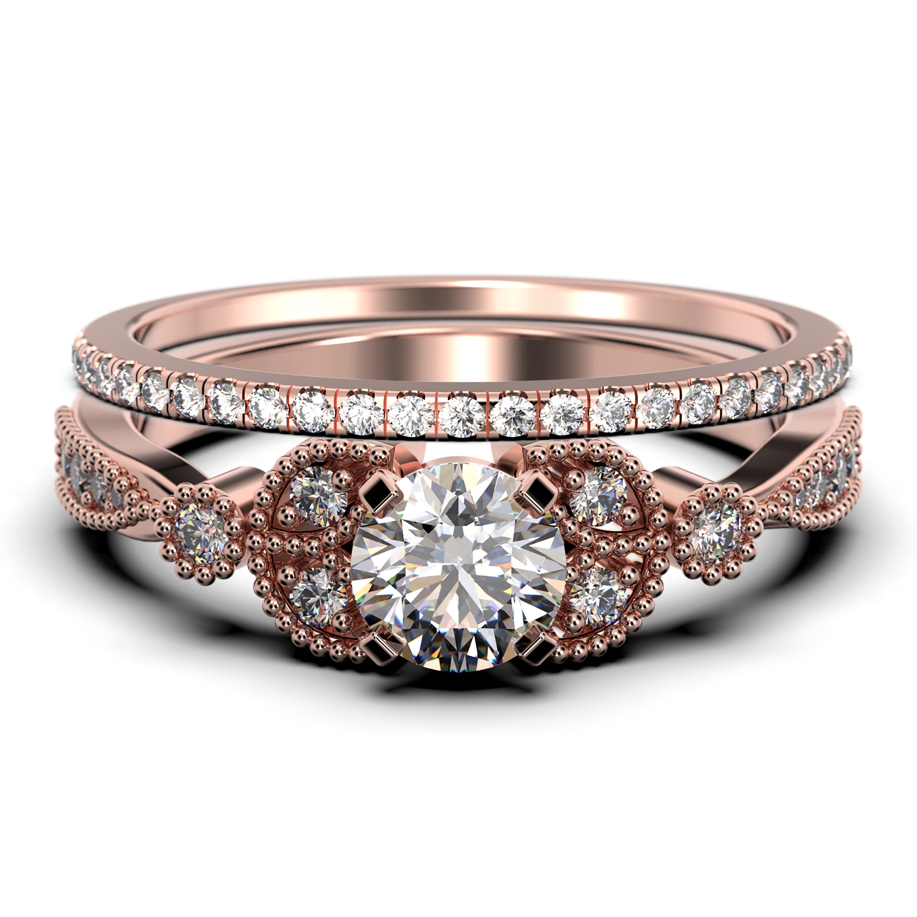Bridal Set 2.00 Carat Round Cut Diamond Moissanite Engagement Ring ...