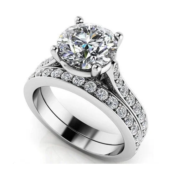 Bridal Set Wedding Ring, Pave Set Stackable Engagement Ring, Accents ...