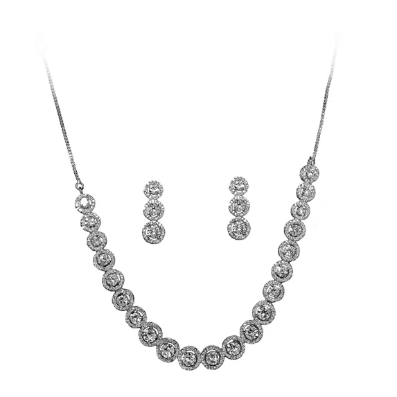Bridal Set Women AD Necklace Set Indian Bollywood Silver Plated Jewelry ...