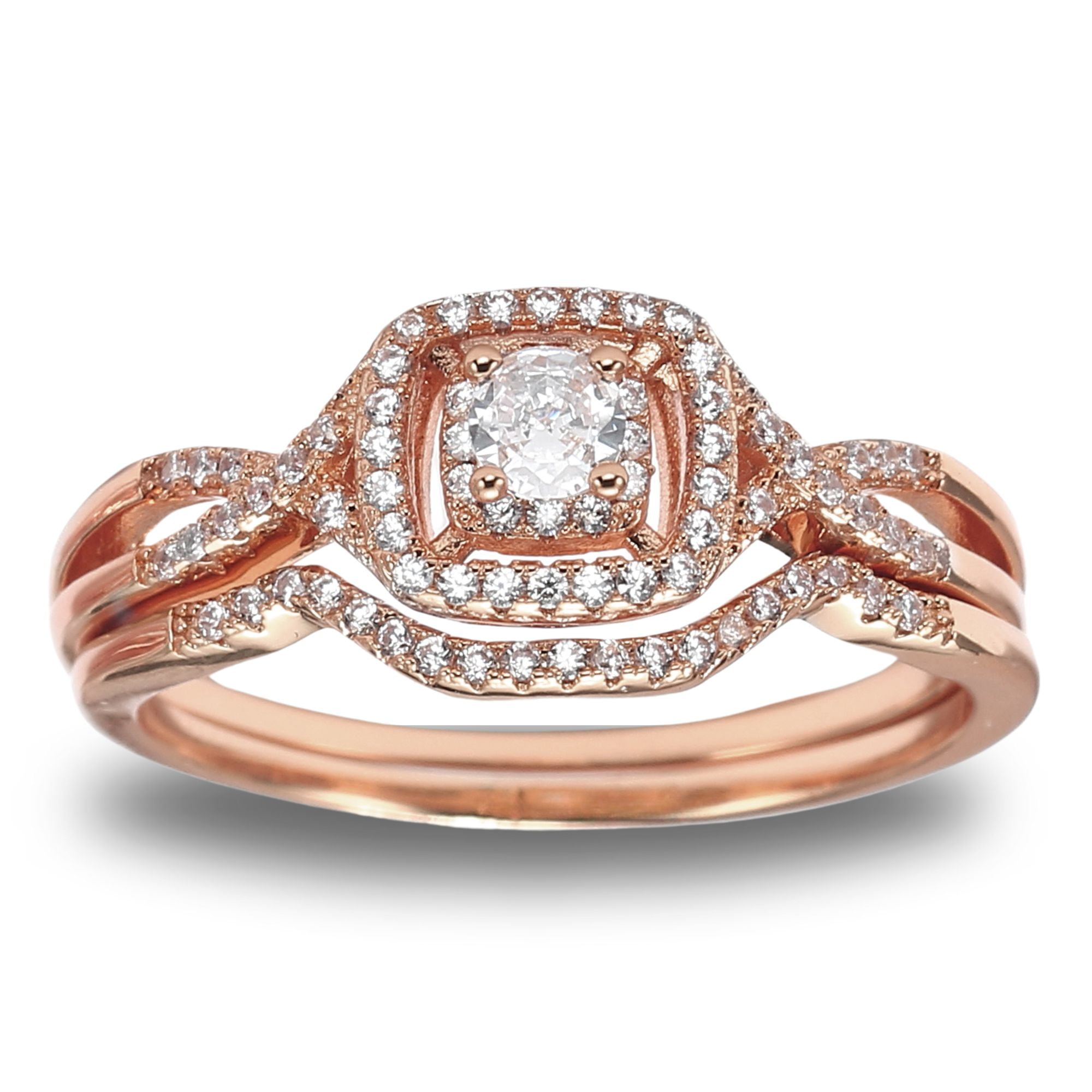 Bridal Set for Women Halo CZ Plated Gold Engagement Rings Ginger Lyne ...