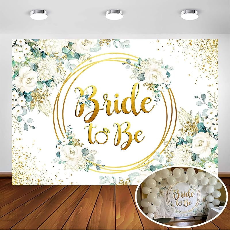 Bridal Shower Backdrop for Batcholette Party Bride to Be Green and Gold Eucalyptus Leave White ...