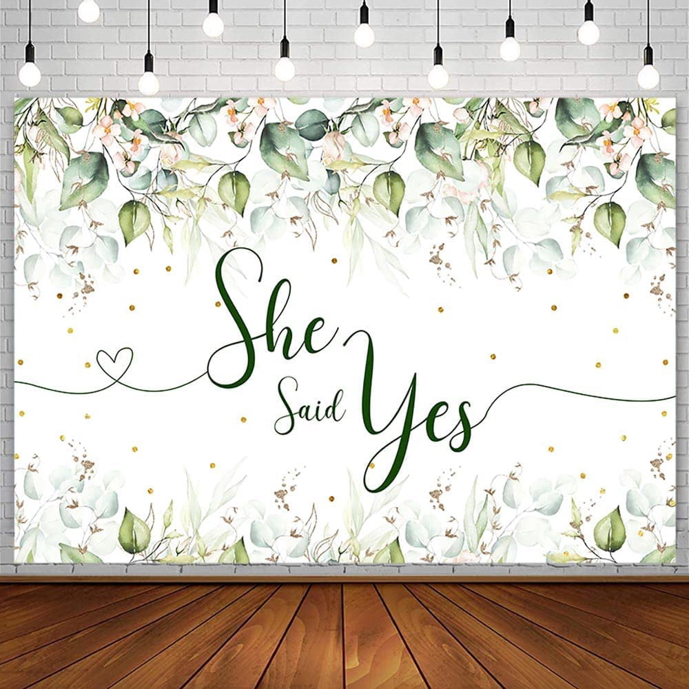 Bridal Shower Backdrop She Said Yes Greenery Eucalyptus Leaf Party ...