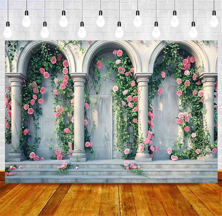 Bridal Shower Backdrop Watercolor Plants Flowers Leaves Vines Banner ...