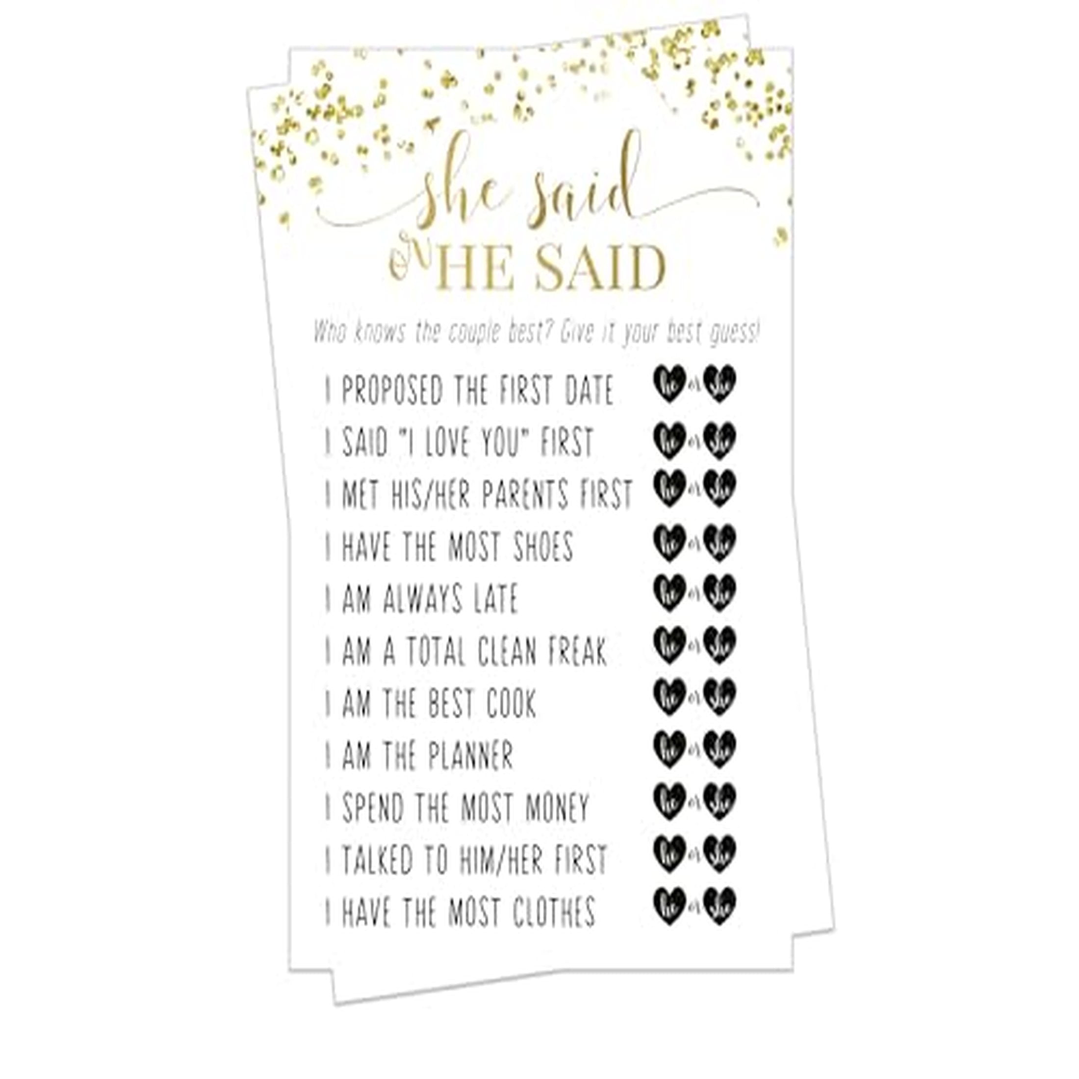 Bridal Shower Confetti Game: He or She Said - Fun Engagement Activity ...