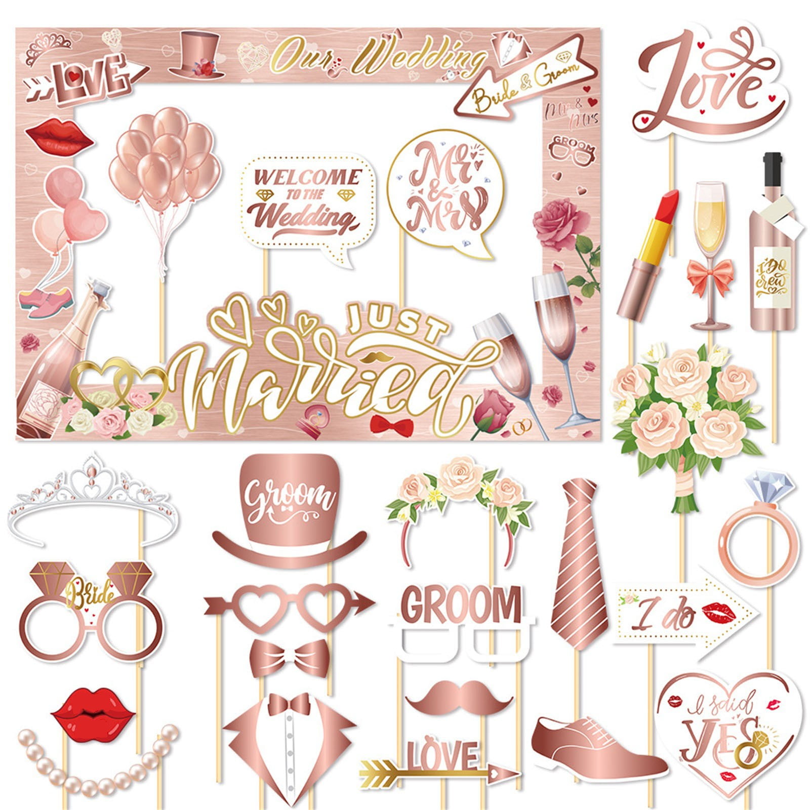 Bridal Shower Decorations Bride to Be Photo Booth Props Rose Gold Team ...