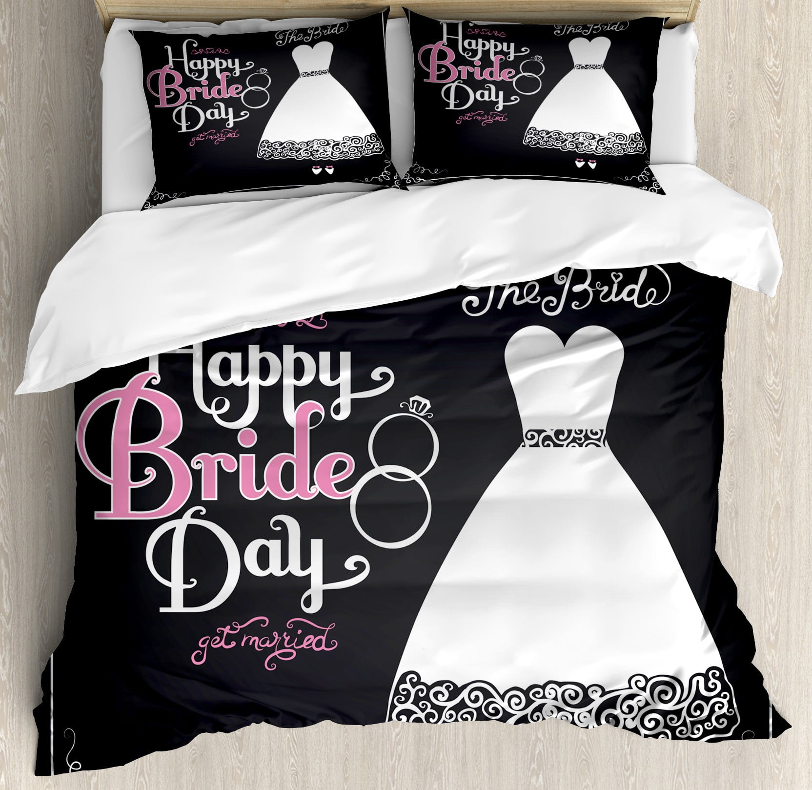 Bridal Shower Duvet Cover Set, Happy Bride Day Words Wedding Dress ...