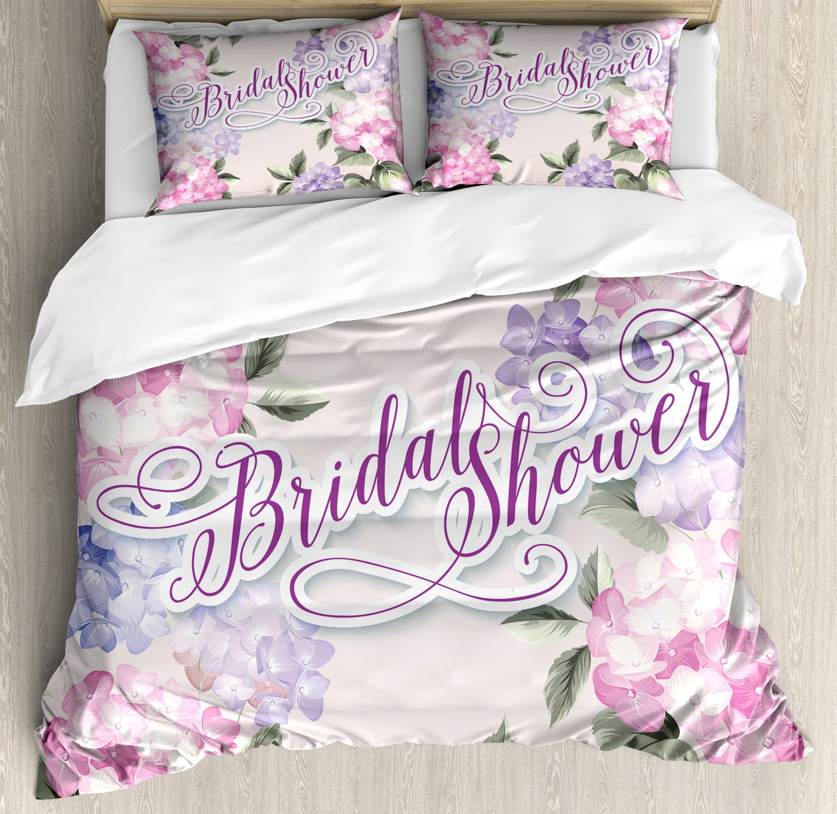 Bridal Shower Duvet Cover Set, Shabby Form Hydrangea Flowers Wedding ...