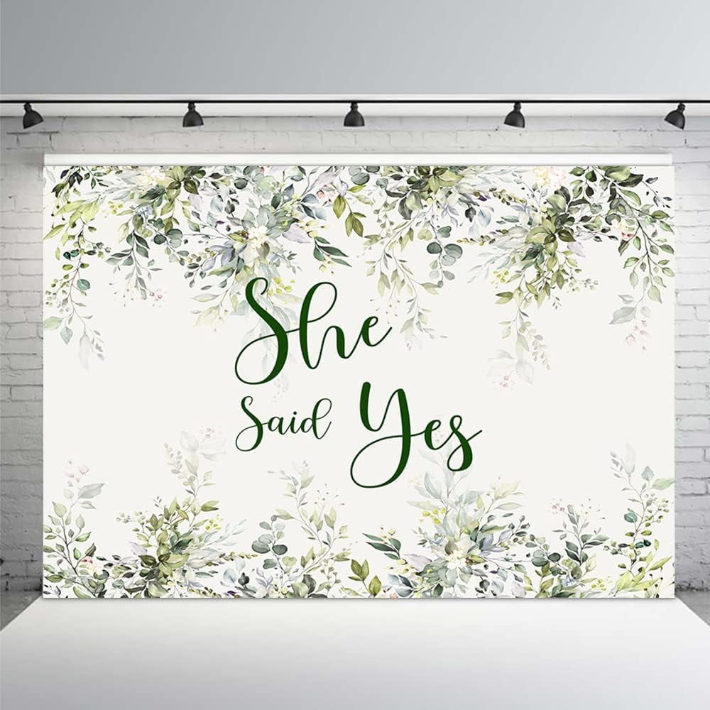 Bridal Shower Eucalyptus Backdrop She Said Yes Banner Greenery Leaves ...