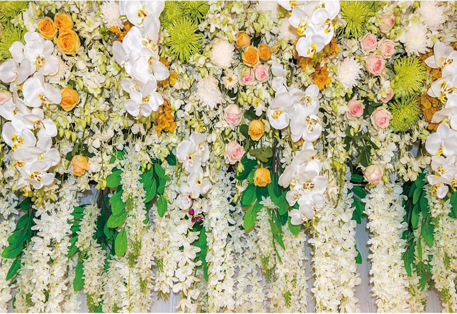 Bridal Shower Flower Wall Backdrop Spring White Flowers Tassel ...