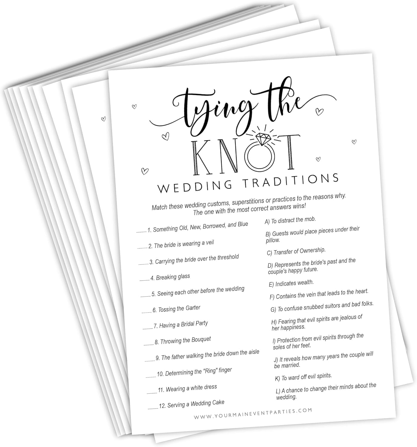 Bridal Shower Games Tying The Knot Wedding Traditions Trivia, 50 Cards ...