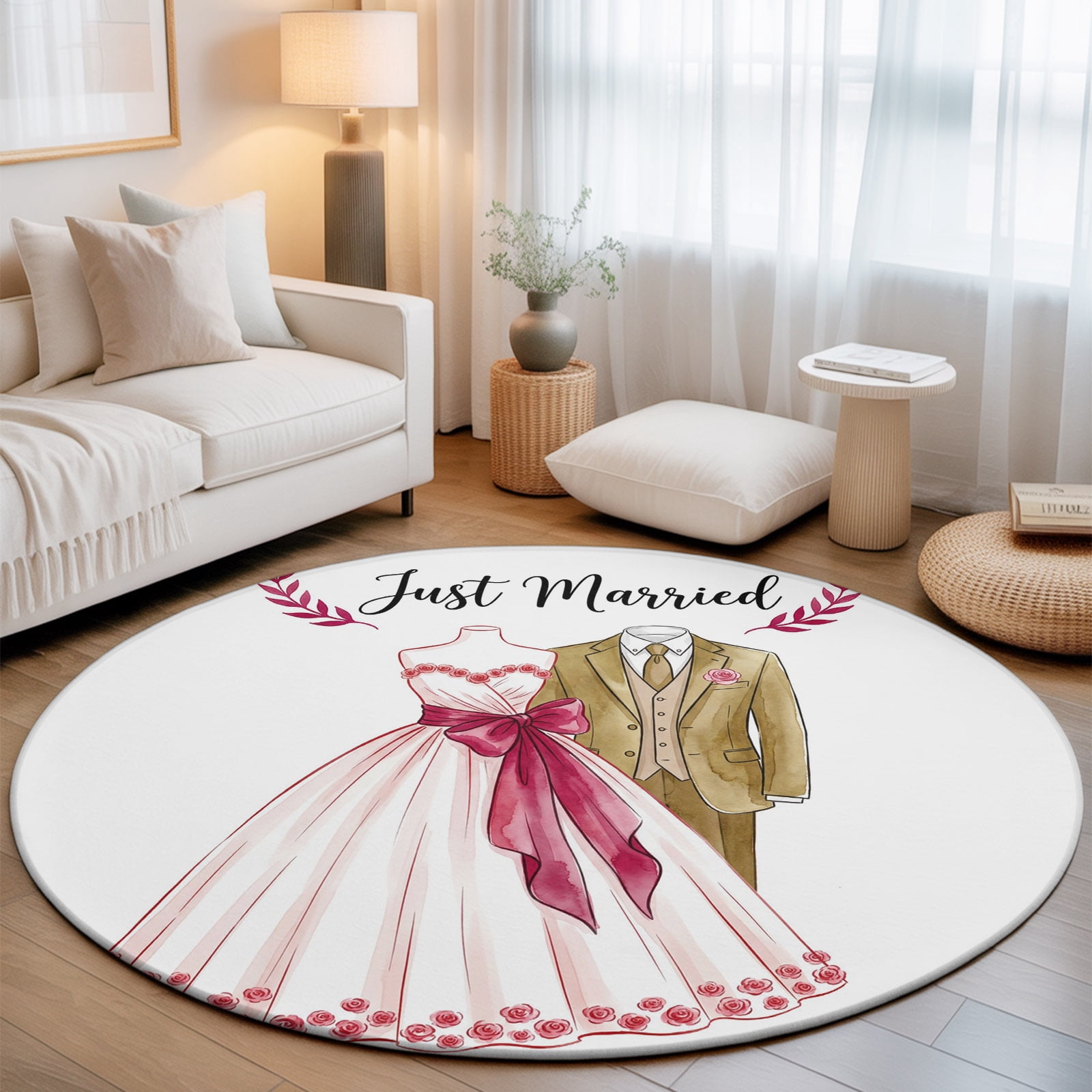 Bridal Shower Round Living Room Rugs 6 ft, Just Married Wedding Dress ...