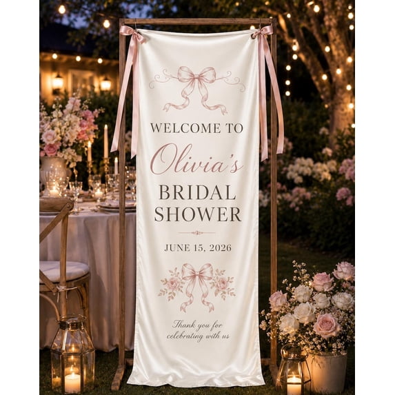 Bridal Shower Satin Welcome Sign, Personalized Event Banner, Elegant ...
