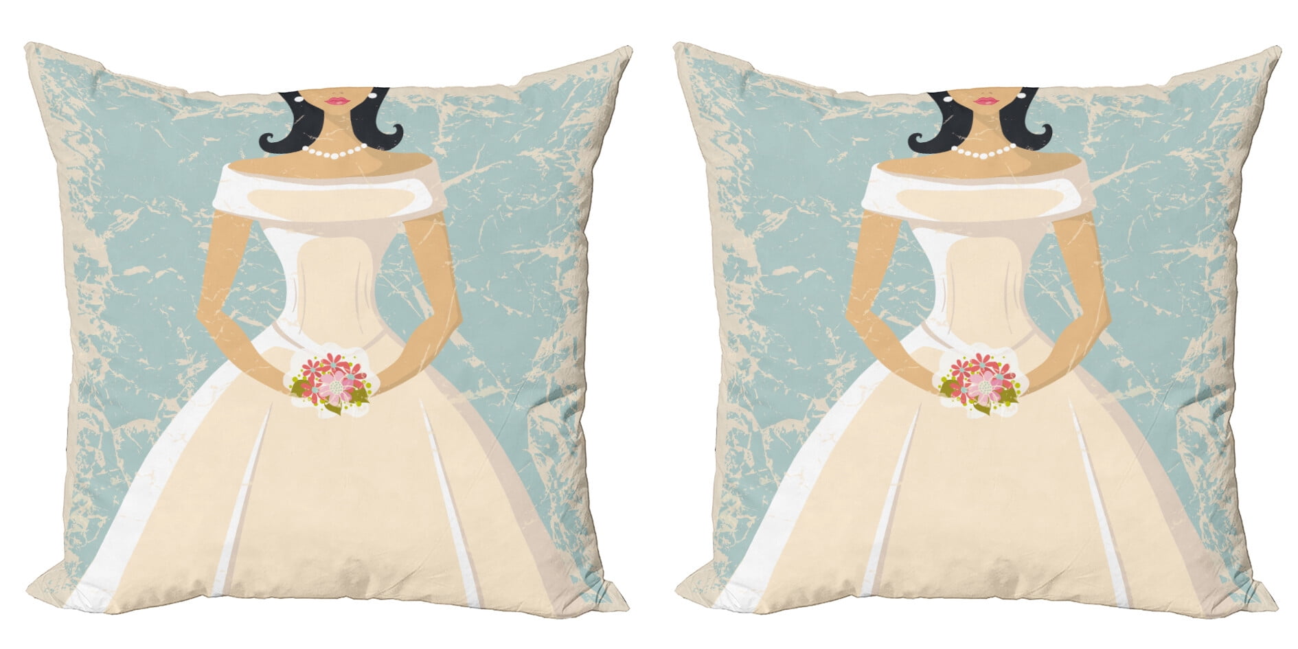 Ambesonne Grunge Throw Pillow Cover 2 Pack, Sketch Bride Dress, 18 ...