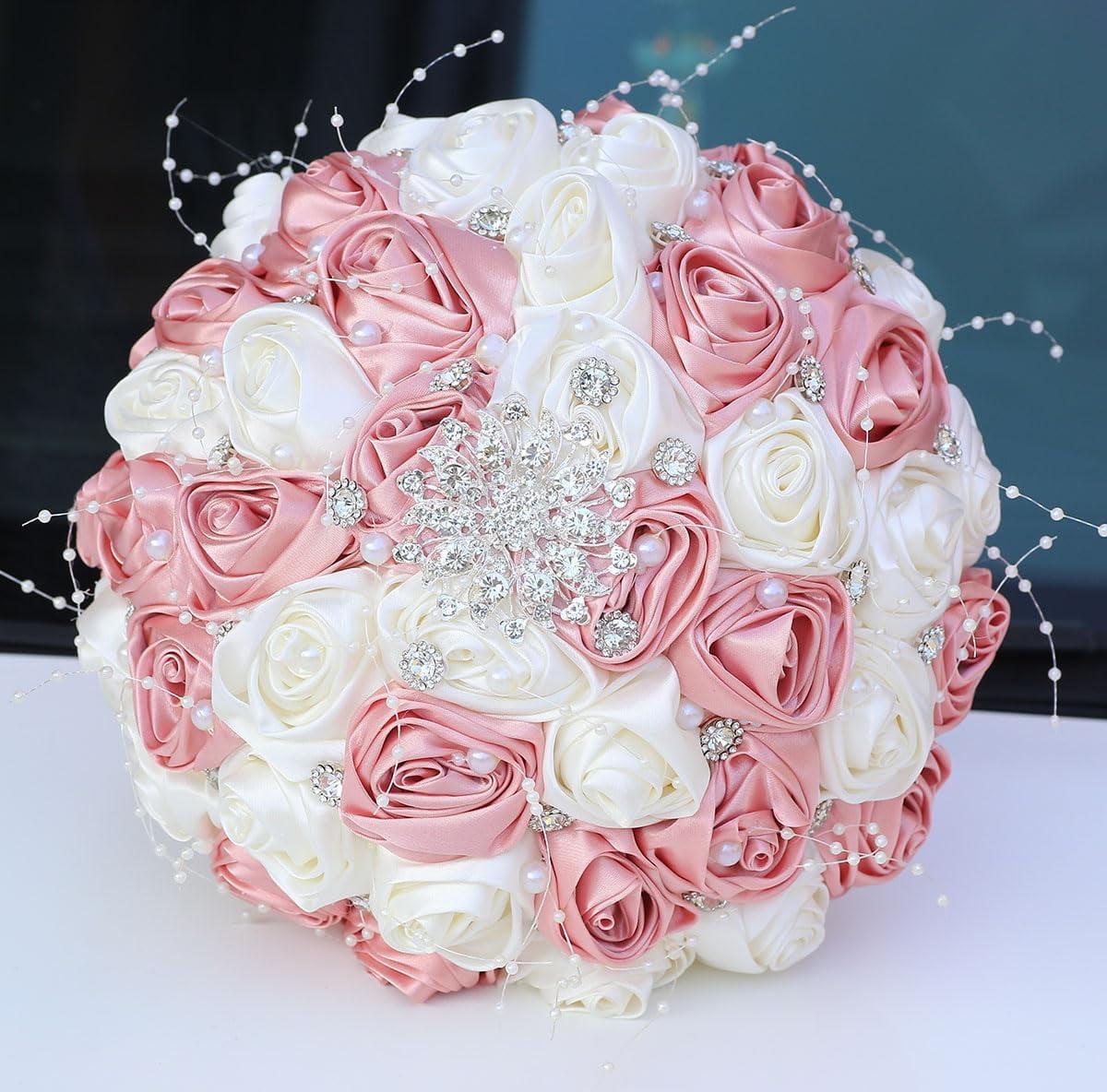 Bridal Wedding Bouquet Round Bling Brooch Holding Bouquet Artificial ...