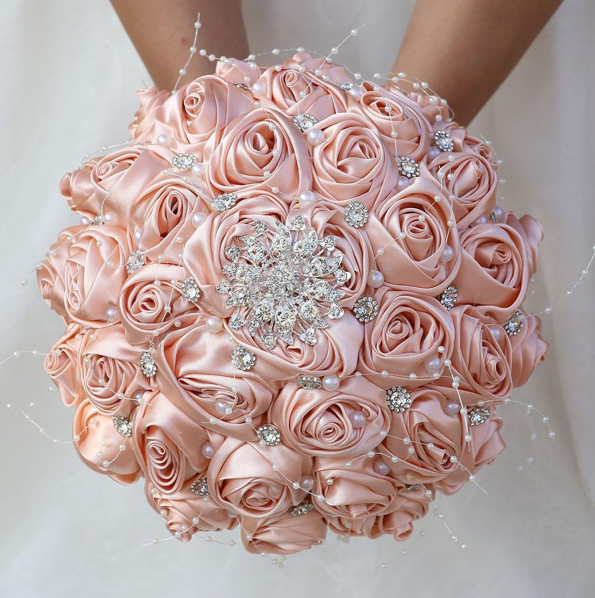 Bridal Wedding Bouquet Round Bling Brooch Holding Bouquet Artificial ...