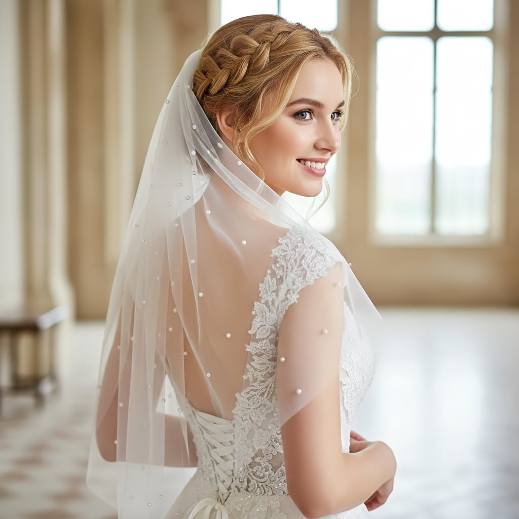Bridal Wedding Veil White Metal Comb Short Starfish Waist Length Tulle ...