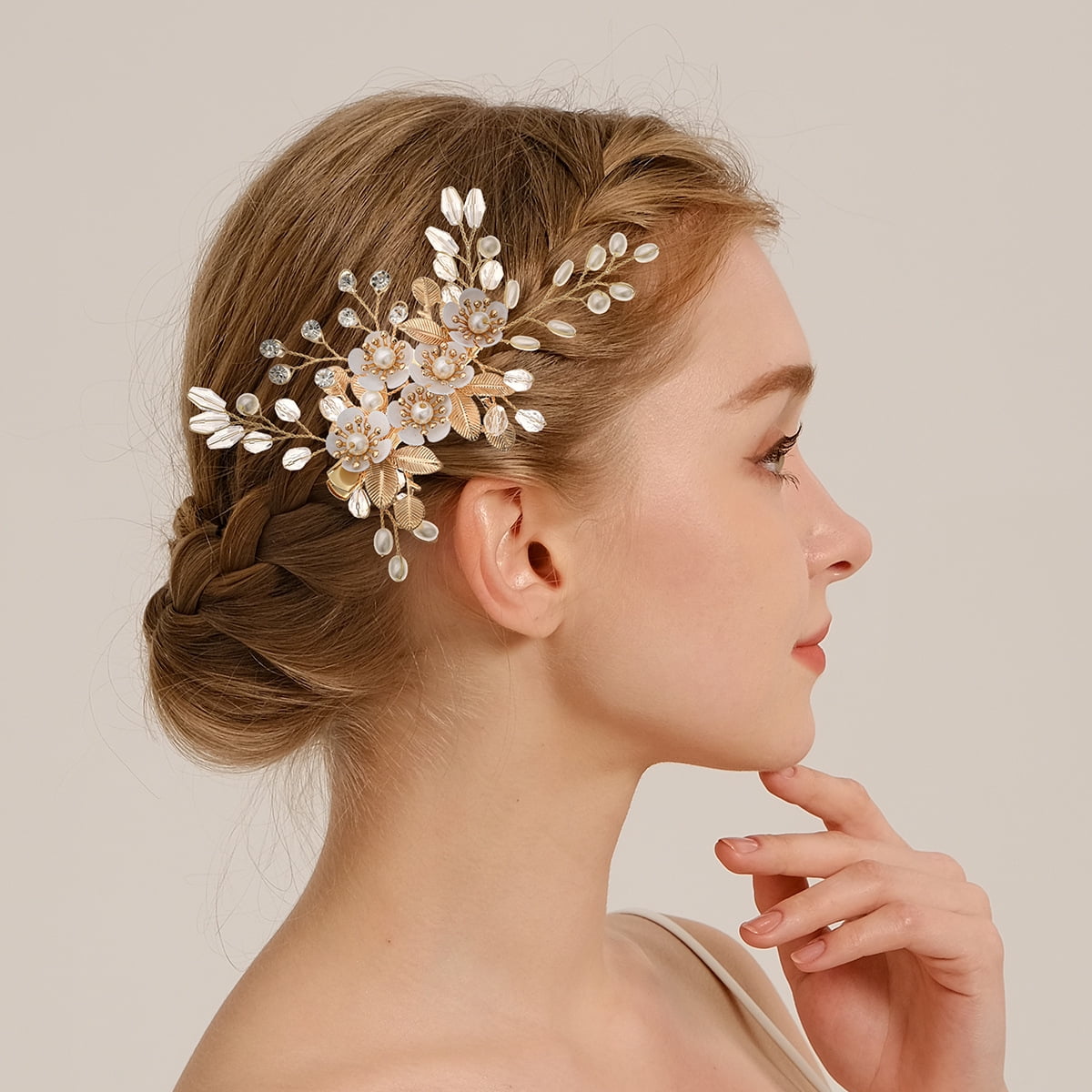 Bridal headwear handmade pearl metal flower hair clip, summer forest ...