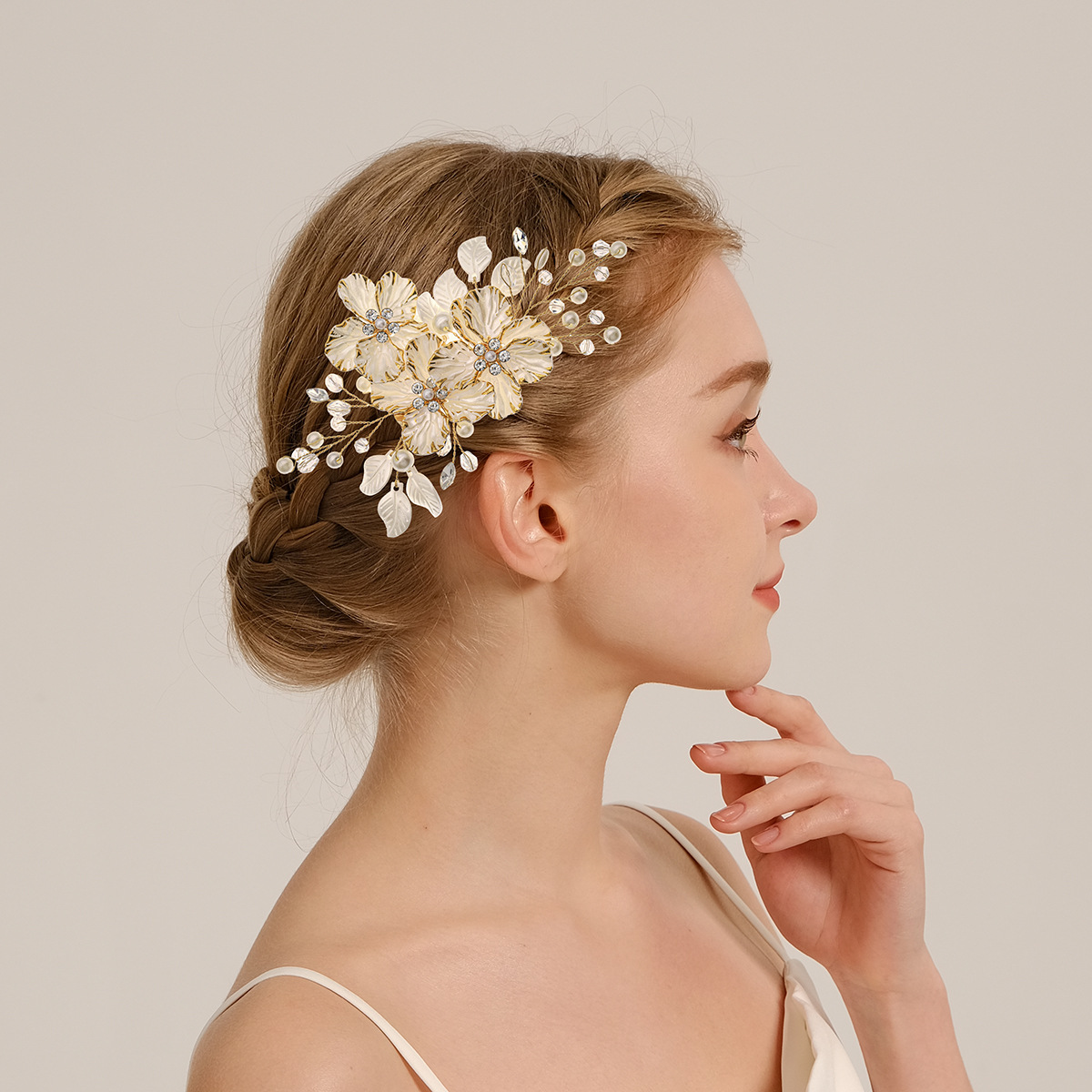 Bridal headwear handmade pearl metal flower hair clip, summer forest ...