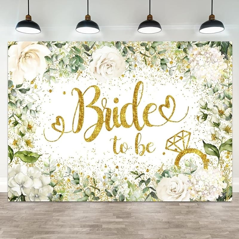 Bride to Be Backdrop Gold Glitter White Floral Bridal Shower Background ...