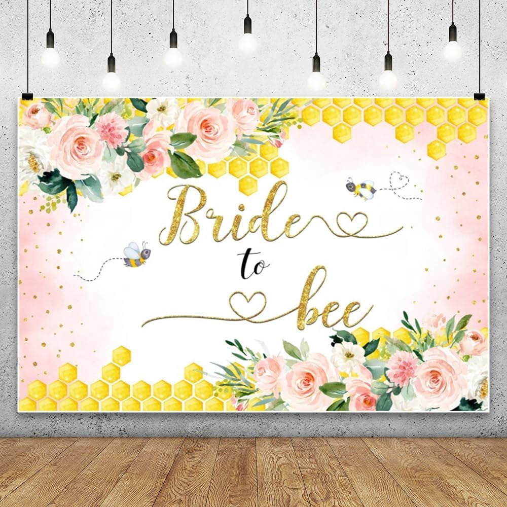 Bride to Bee Bridal Shower Backdrop Gold Bee Honeycomb Pink Floral ...