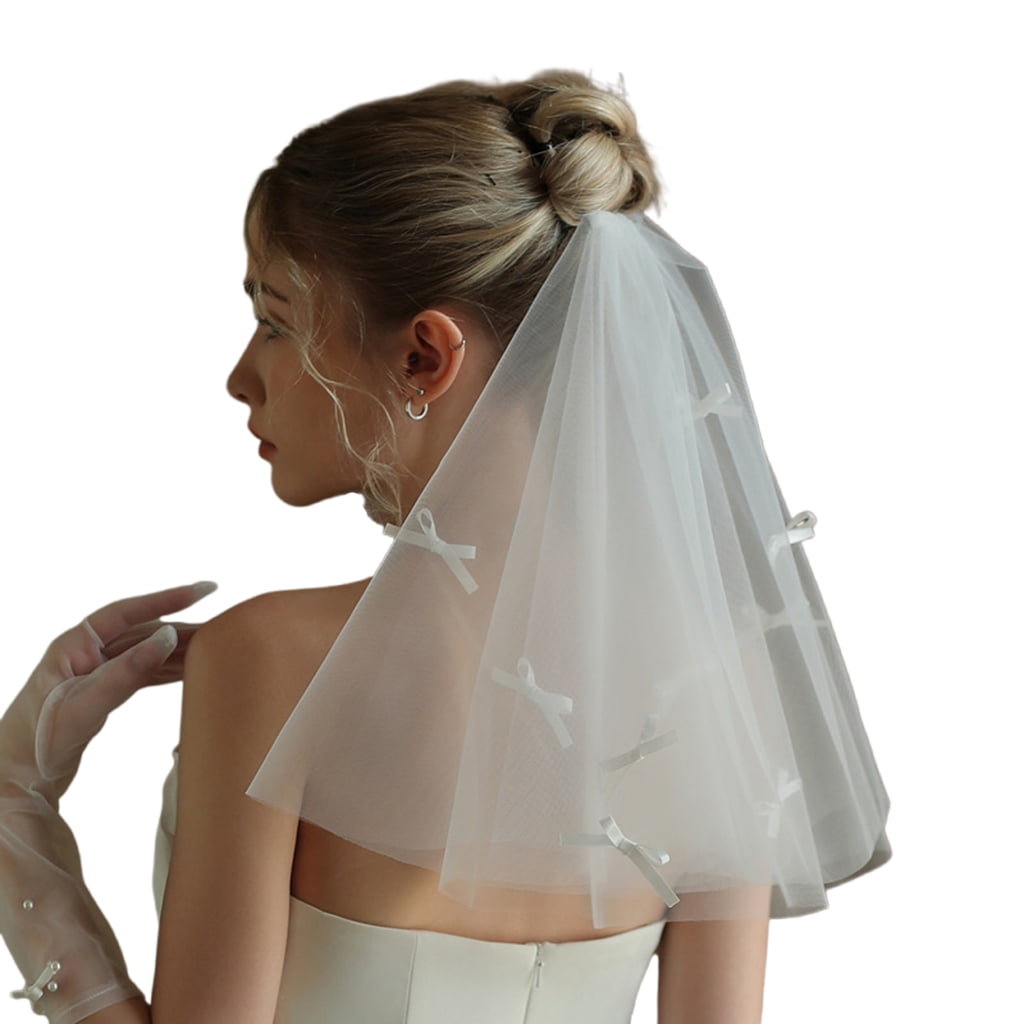 Bride Bowknot Studded Bridal Veil Pageant Prom for School Play Stage ...