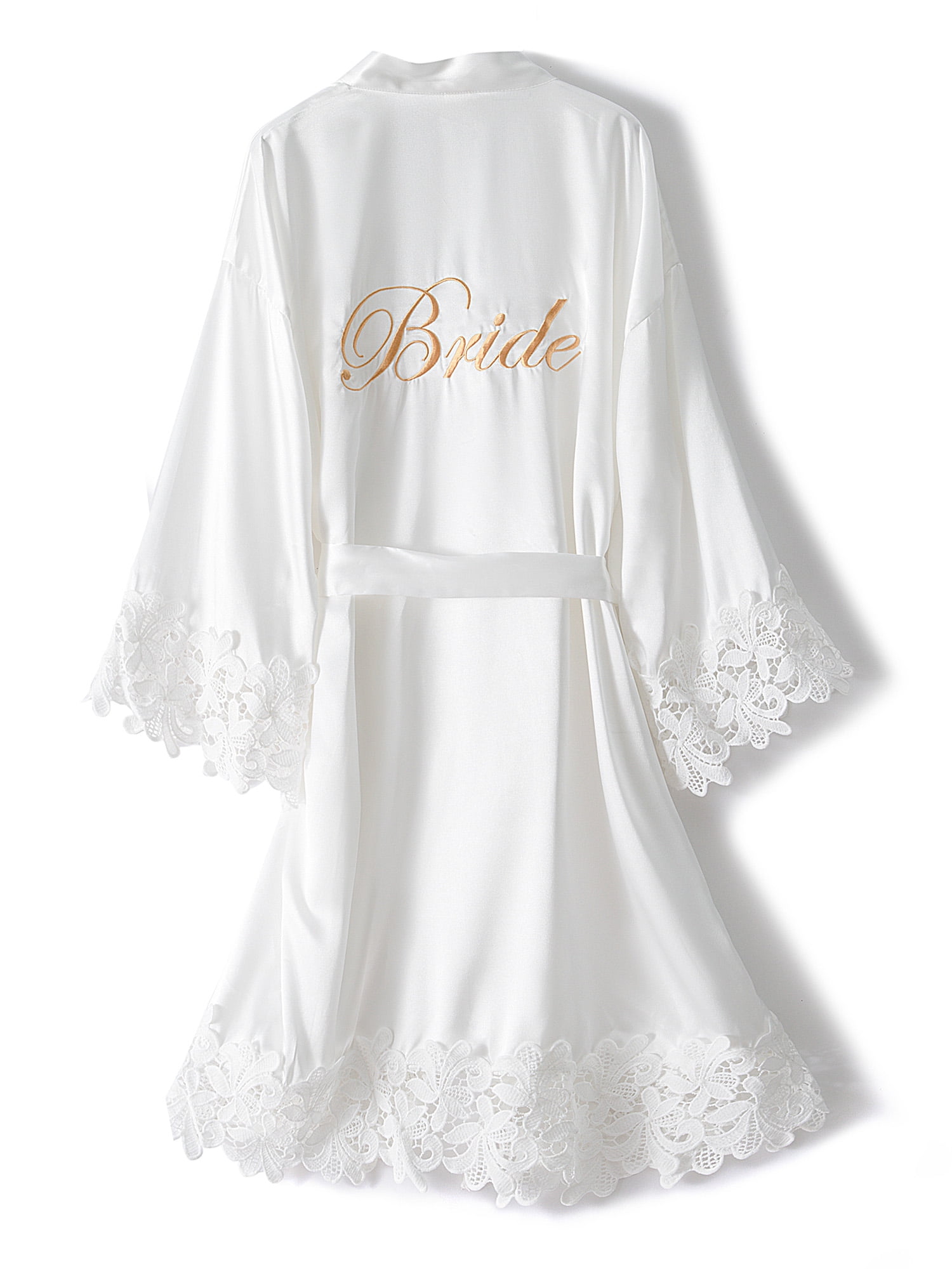 Bride Bridesmaid Robes with Lace Trim Embroidery Silky Satin Bathrobe ...