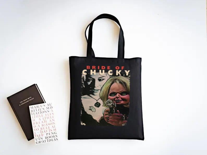 Bride Chucky White Tiffany Jennifer Tilly Horror Movie Slasher Tote Bag ...