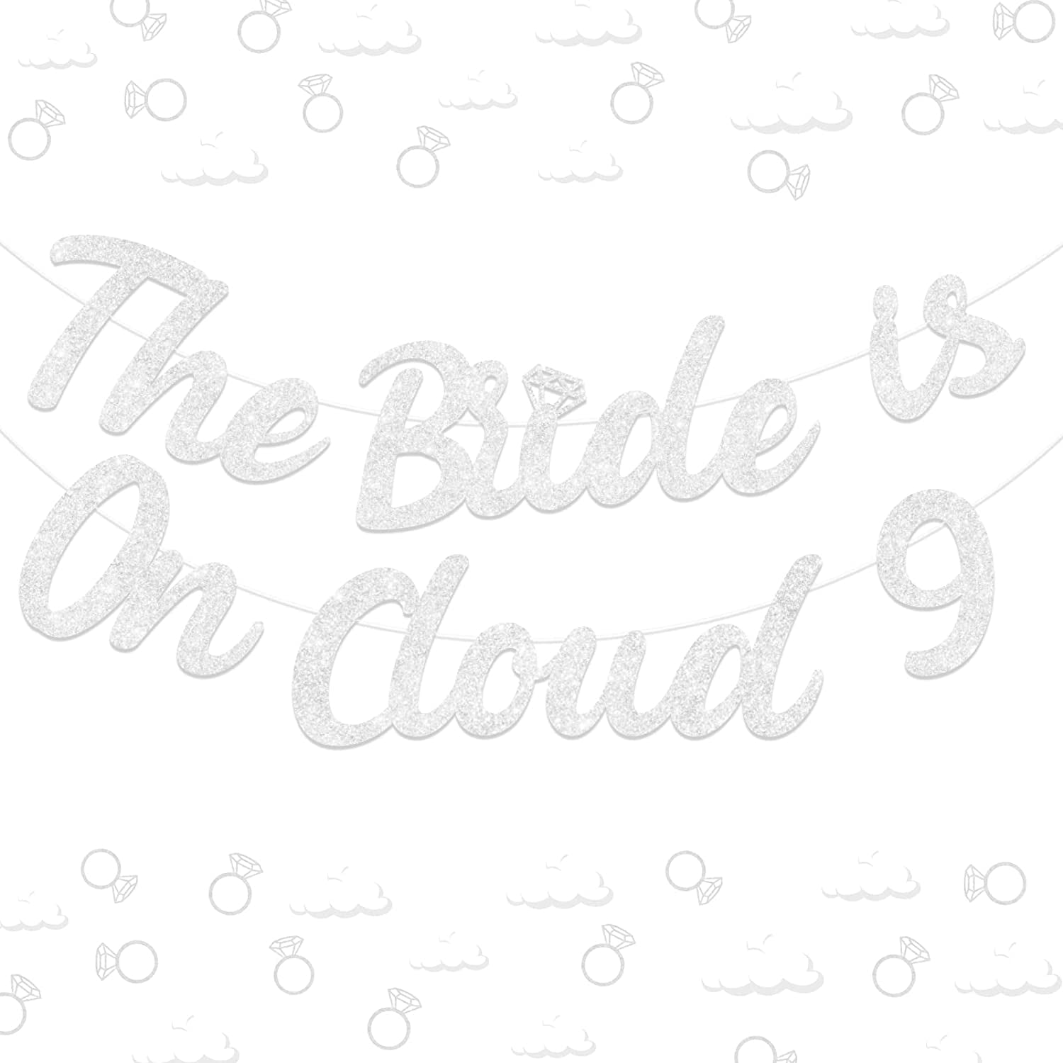 Bride On Cloud 9 Banner for Birdal Shower Decoration, Glitter Silver ...