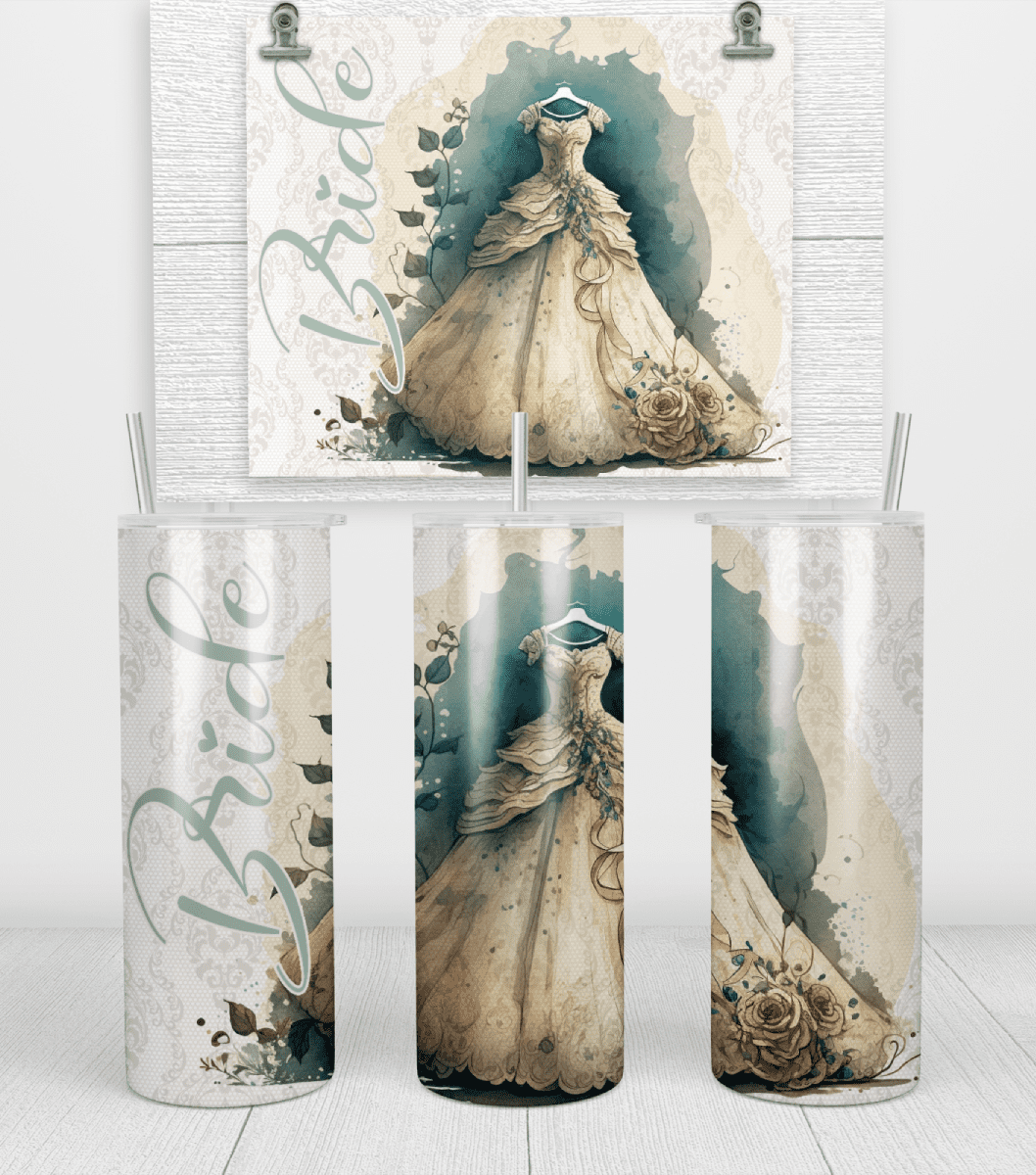 Bride Dress Wedding Day Bliss 20 Oz Skinny Metal Tumbler w/Lid and ...