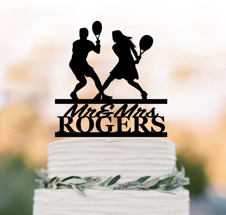 Bride and Groom Playing Tennis,Racket Wedding Cake Toppers Mr and Mrs ...
