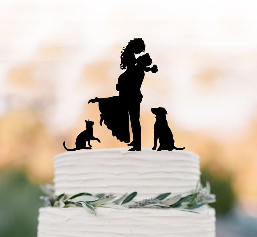 Bride and Groom Silhouette Wedding Cake Topper,Cat With Dog Silhouette ...