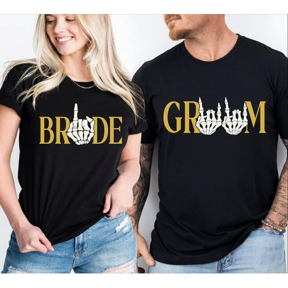 Bride Groom Skeleton Hand Shirt, Gothic Wedding T-Shirt, Bride and ...