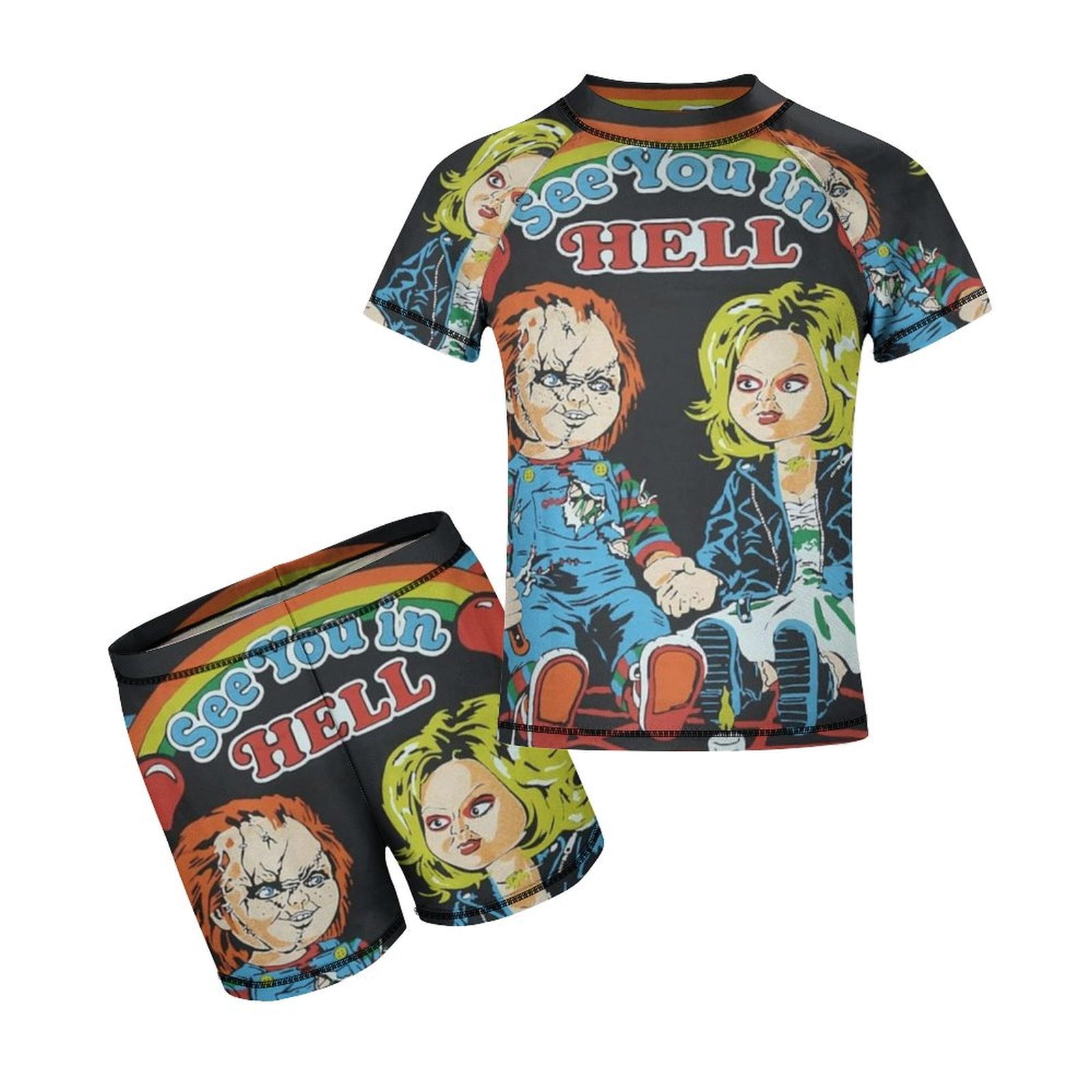 Bride Of Chucky Boys 2-Piece Swimsuit Set, Short Sleeve Rash Guard ...