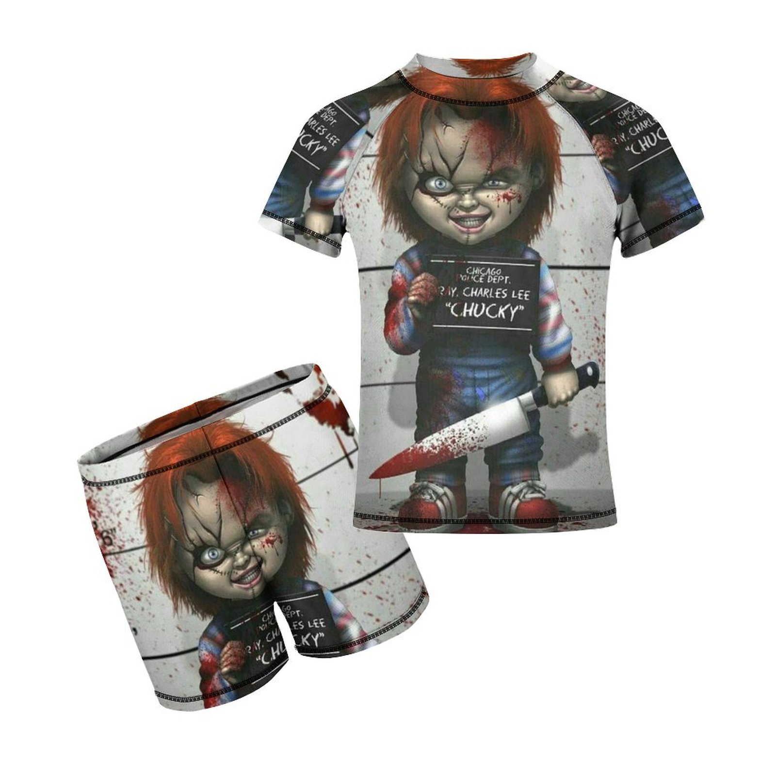 Bride Of Chucky Boys 2-Piece Swimsuit Set, Short Sleeve Rash Guard ...