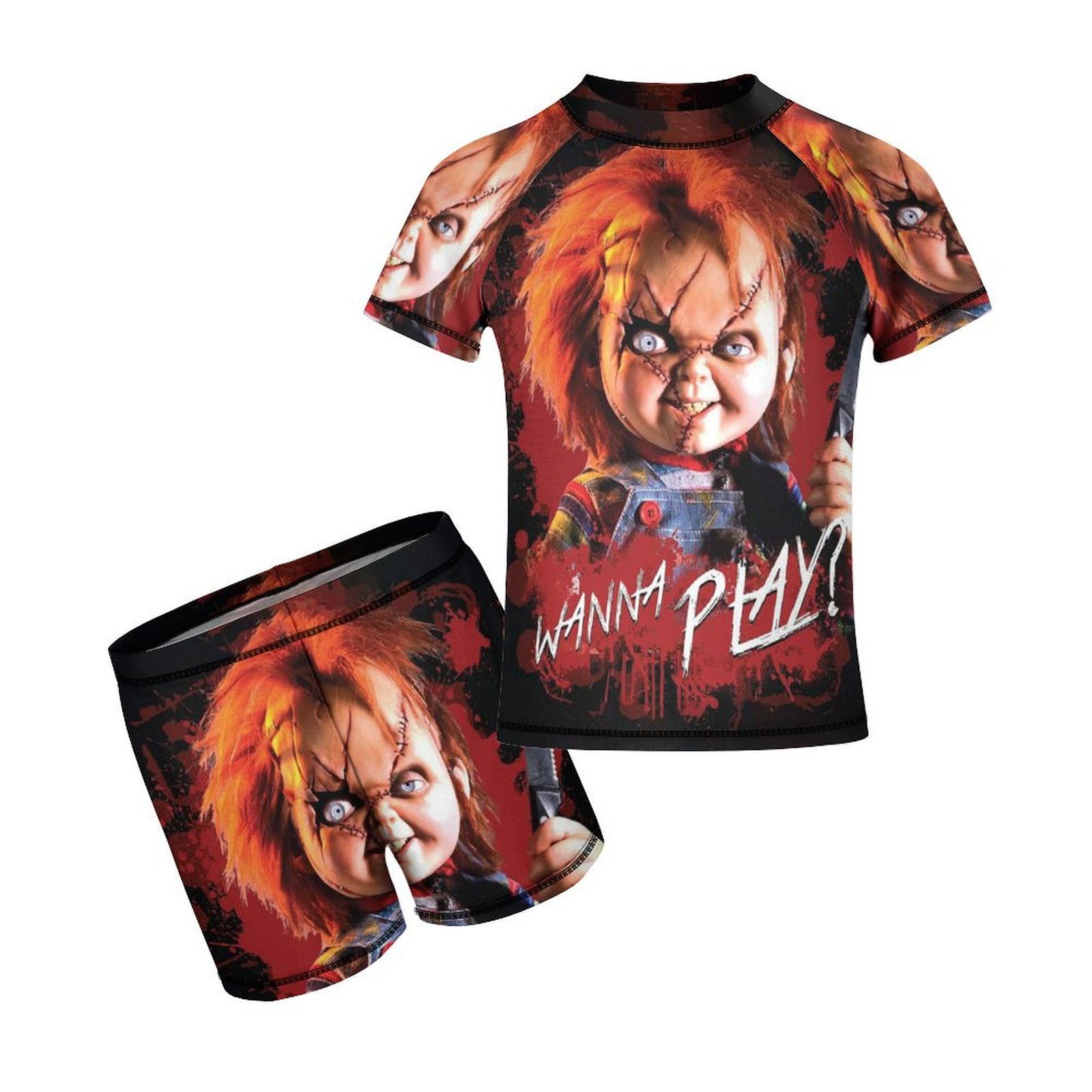 Bride Of Chucky Boys 2-Piece Swimsuit Set, Short Sleeve Rash Guard ...