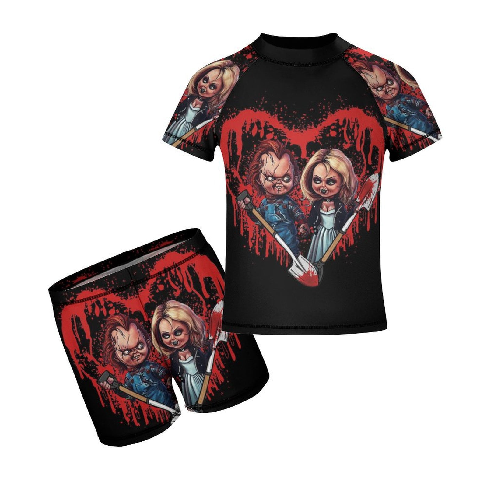 Bride Of Chucky Boys 2-Piece Swimsuit Set, Short Sleeve Rash Guard ...