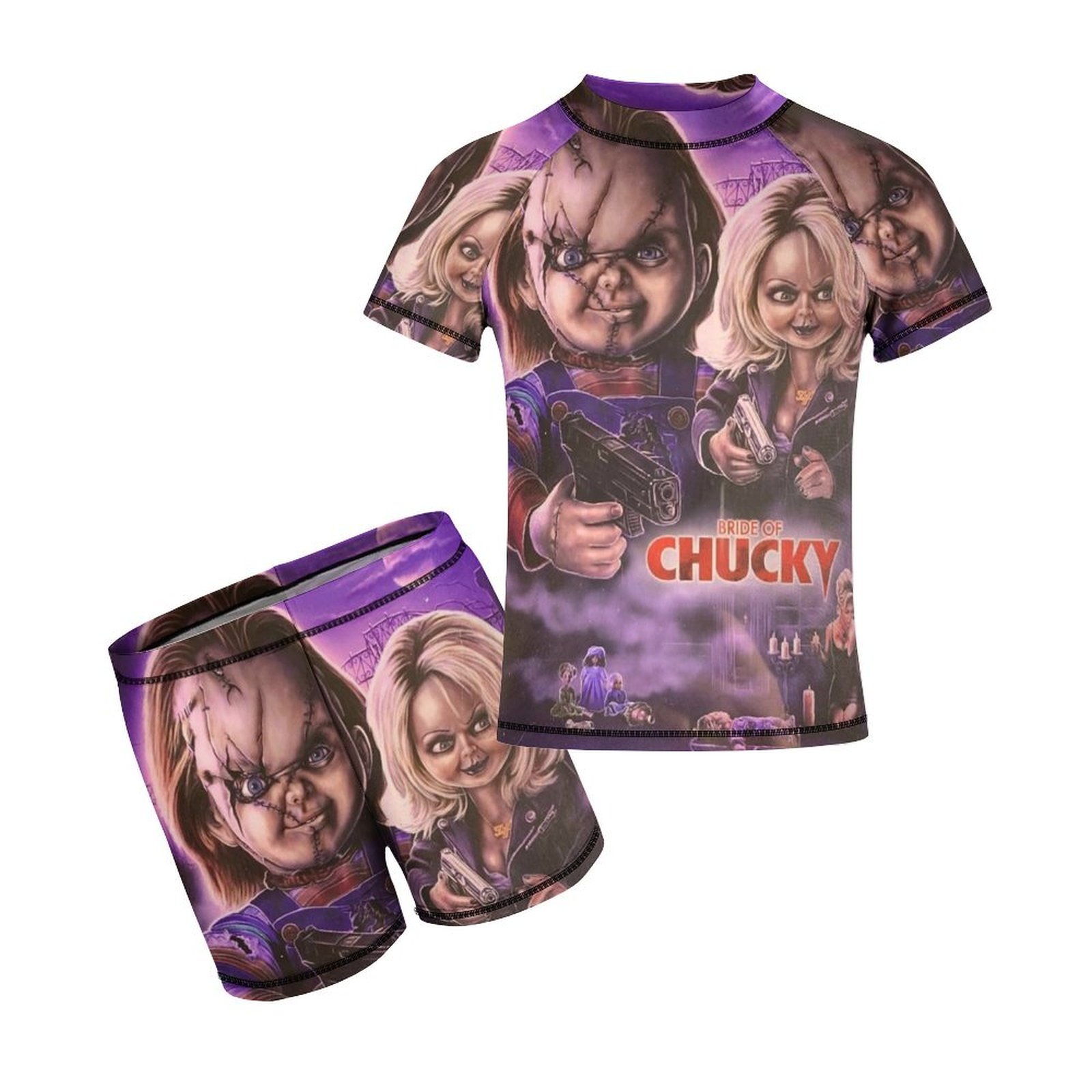 Bride Of Chucky Boys 2-Piece Swimsuit Set, Short Sleeve Rash Guard ...