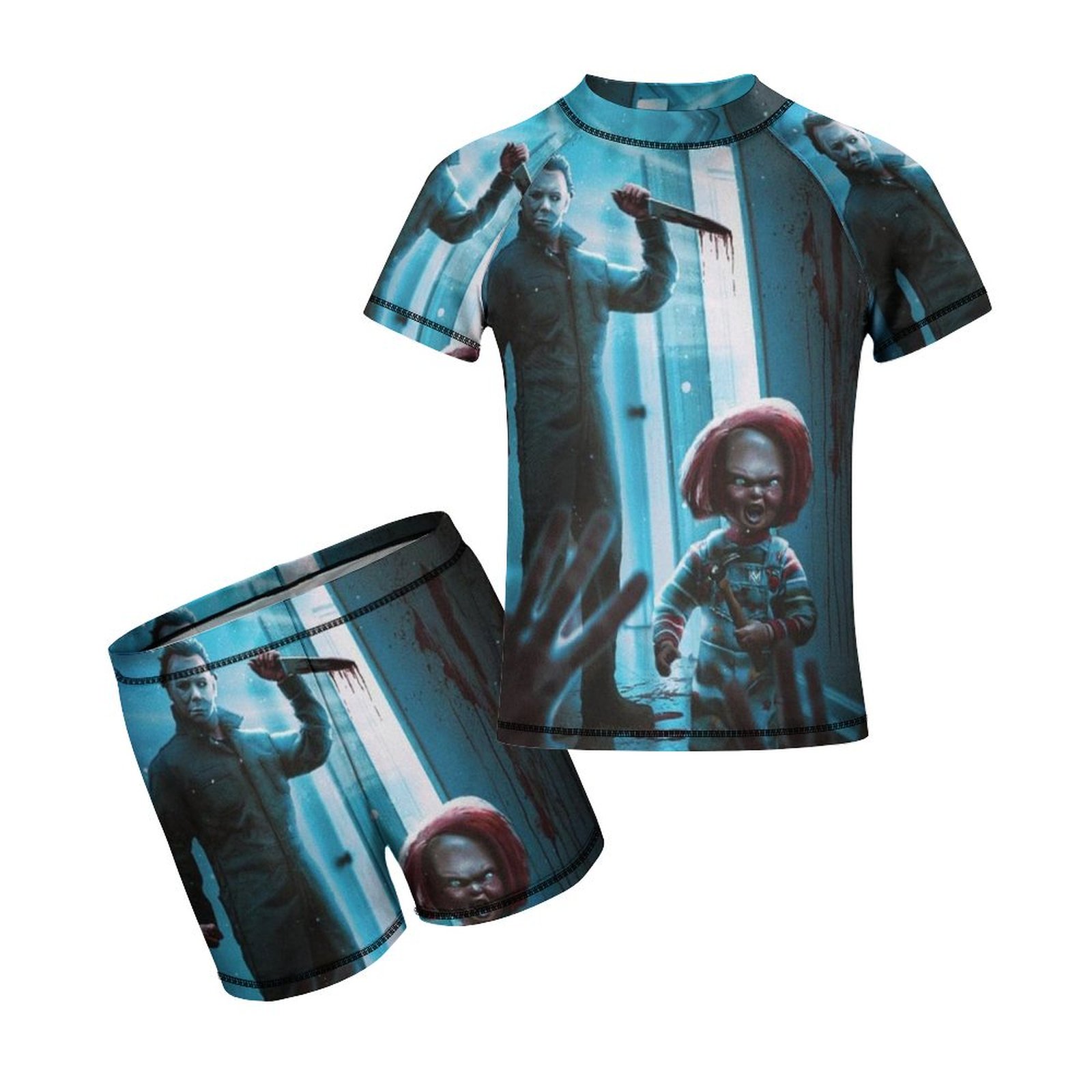 Bride Of Chucky Boys 2-Piece Swimsuit Set, Short Sleeve Rash Guard ...