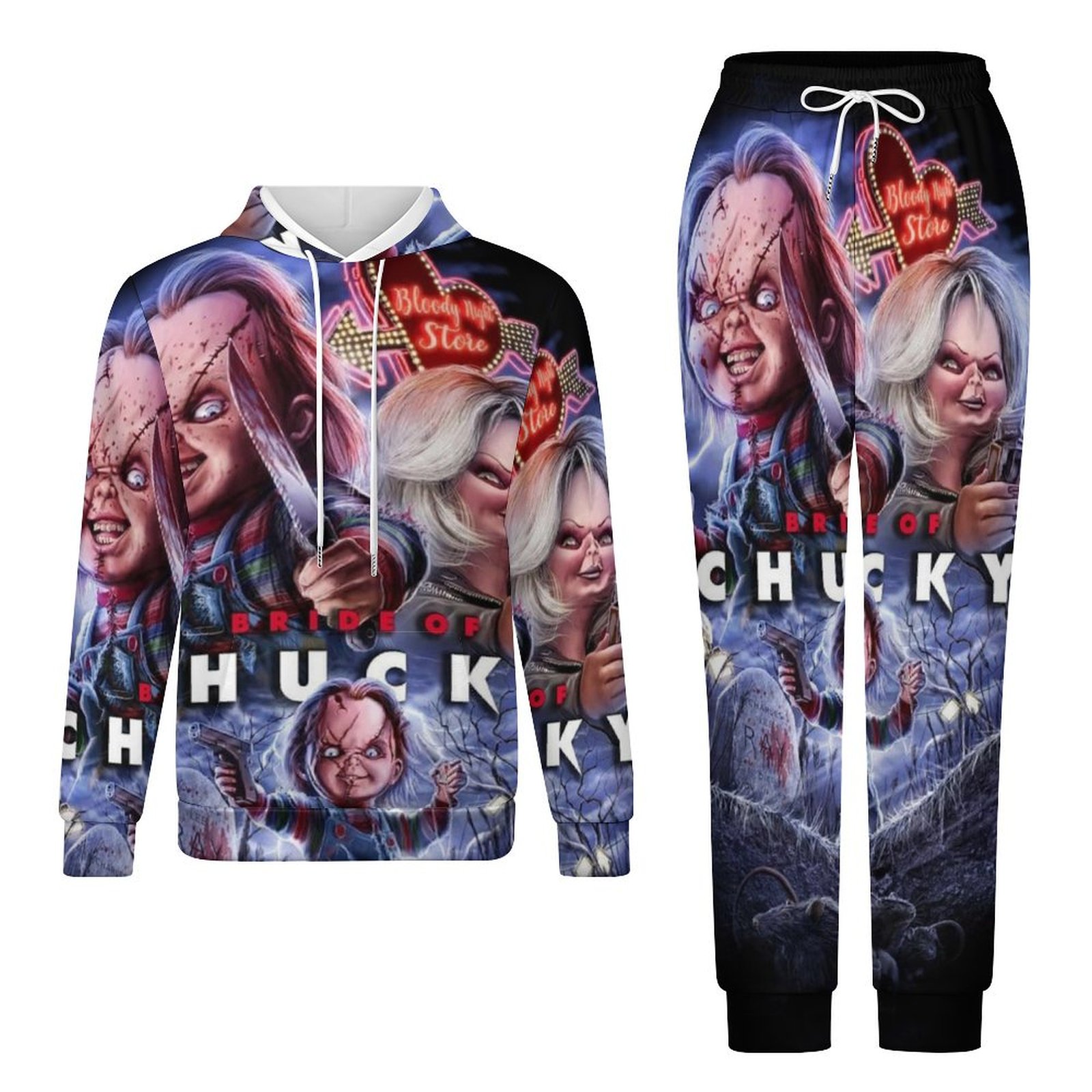 Bride Of Chucky Doll Adult Hoodies And Sweatpants Set Sweatshirts Jogger Pants 2 Pcs Hooded ...