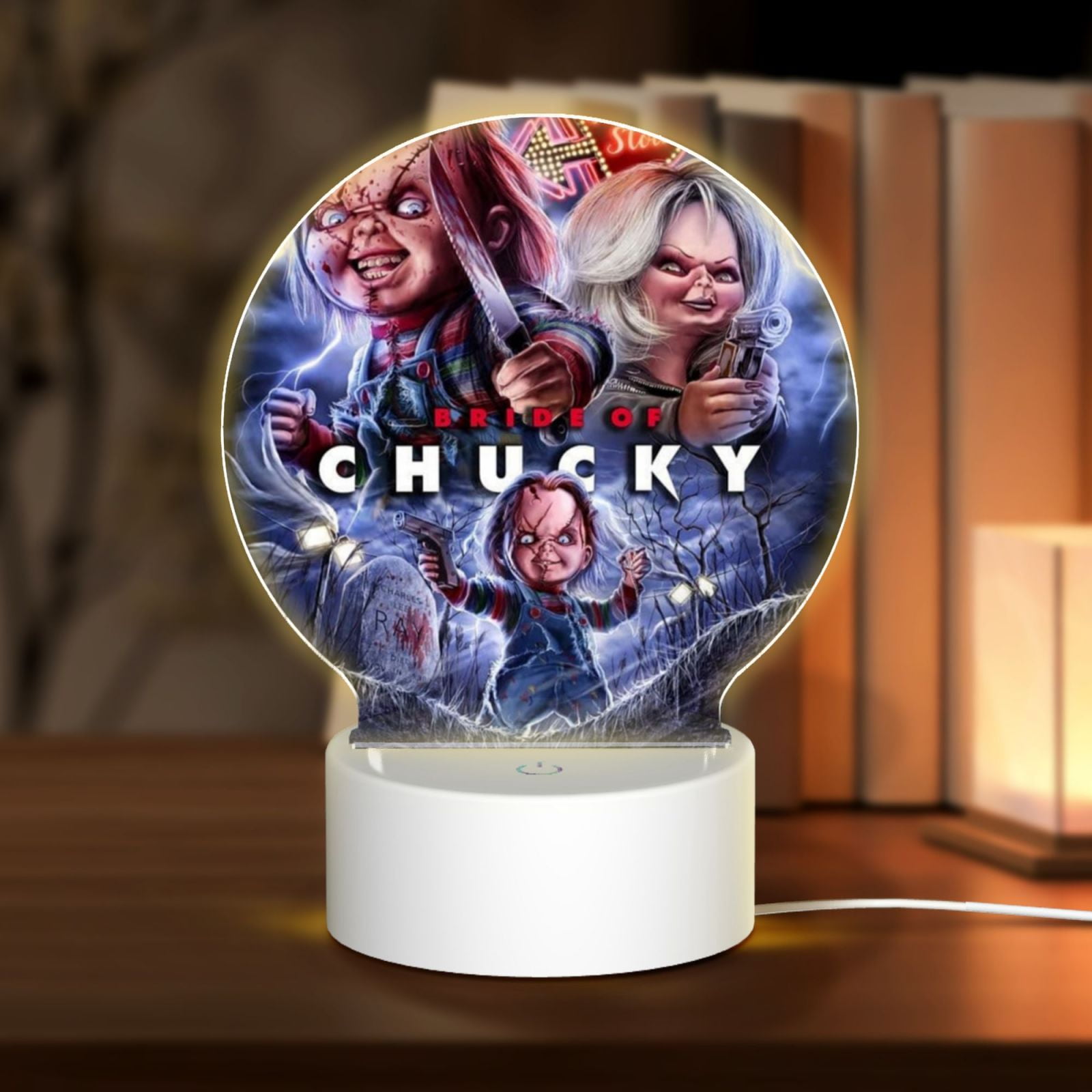 Bride Of Chucky Doll Round Acrylic Night Light Decoration USB Cable LED ...