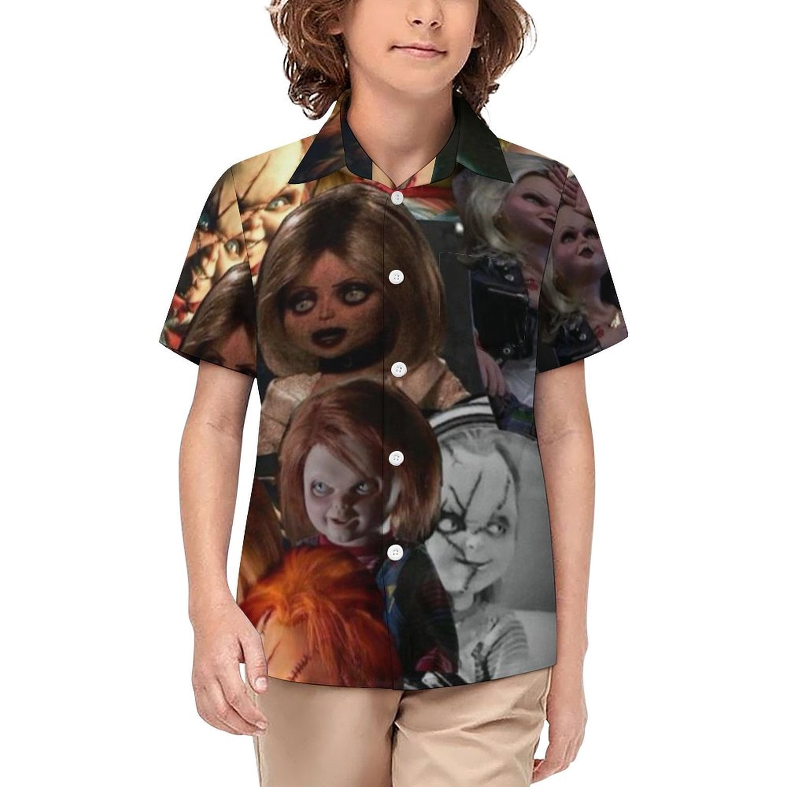 Bride Of Chucky Kid's Short Sleeved Shirt Summer Daily Casual Button ...