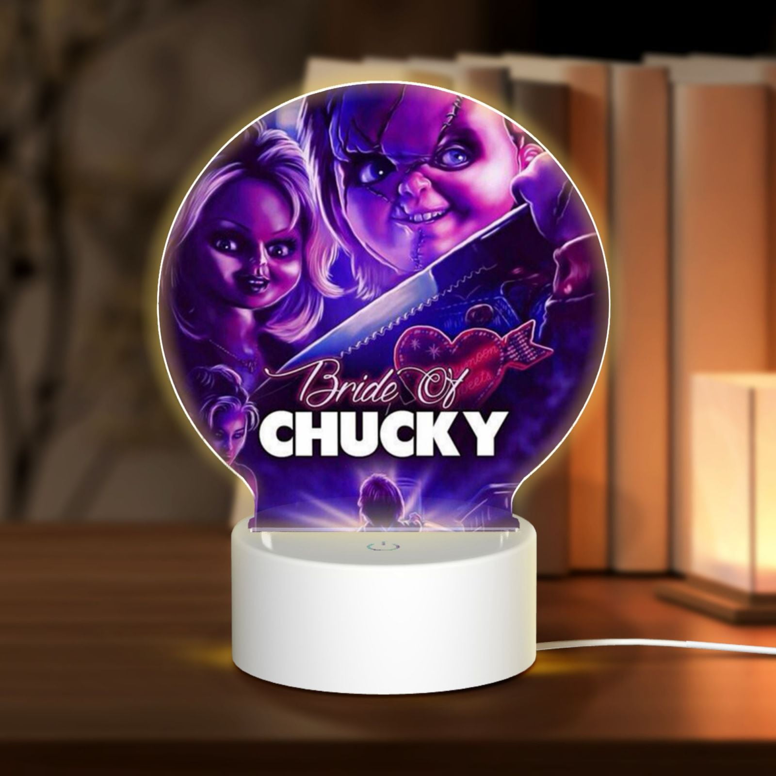 Bride Of Chucky Love Round Acrylic Night Light Decoration USB Cable LED ...