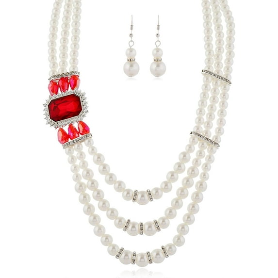 Bride Pearls Necklace Earrings Jewelry Set for Women Multilayer ...