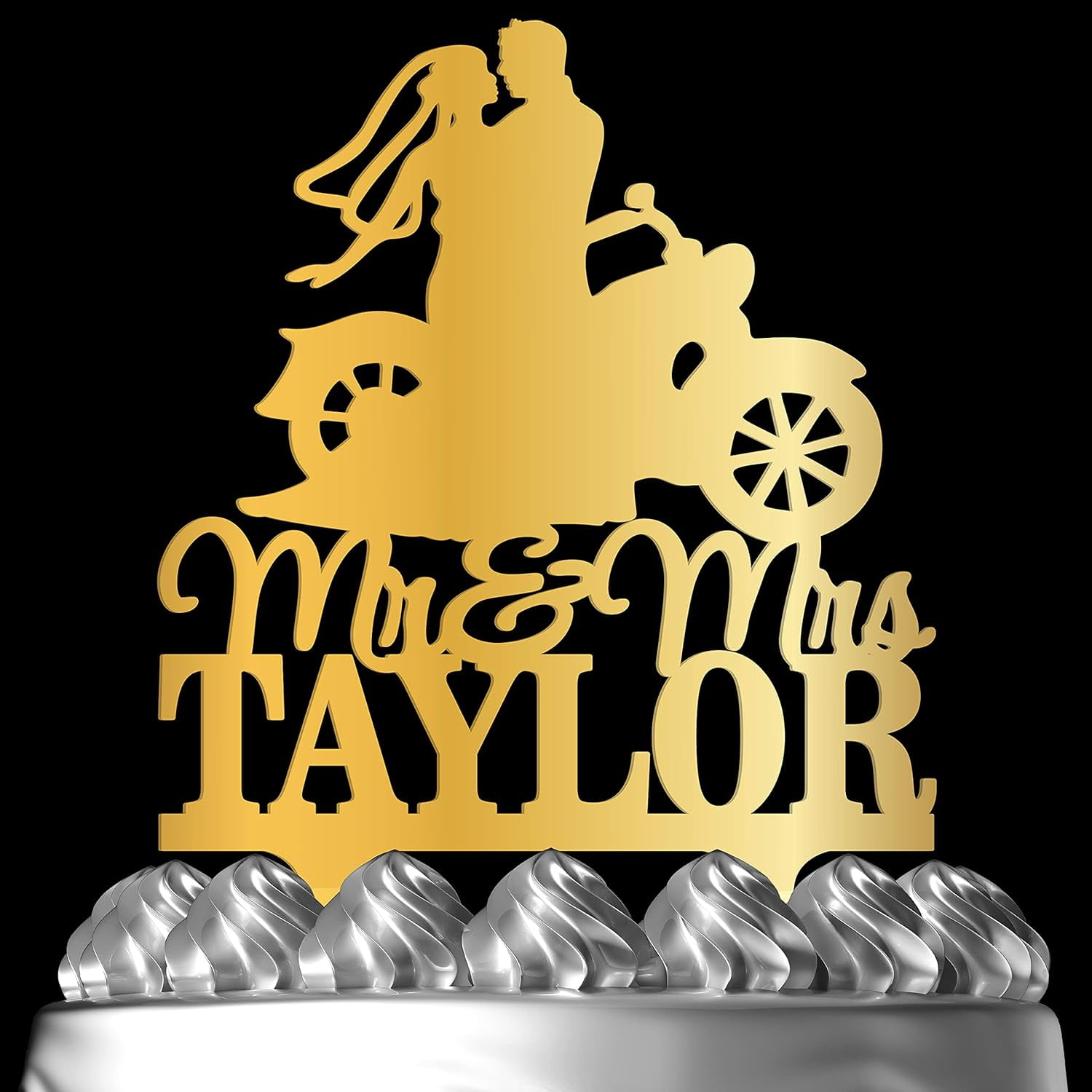 Bride & Riding A Moorcycle Chopper Bike Mr Mrs Biker Wedding Cake opper ...