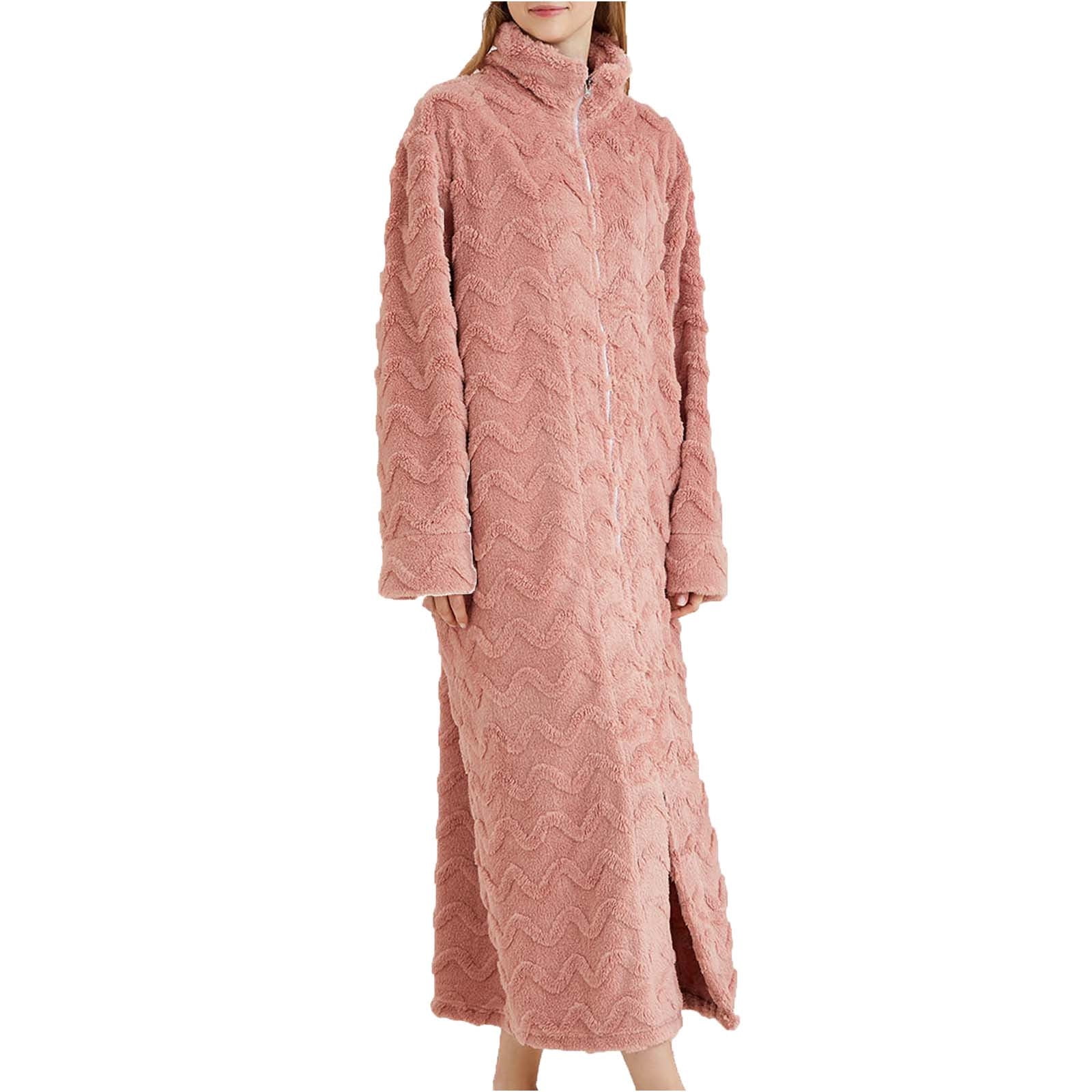 Bride Robe for Wedding Day Womens Flannel Zipper Robes Long Fleece ...