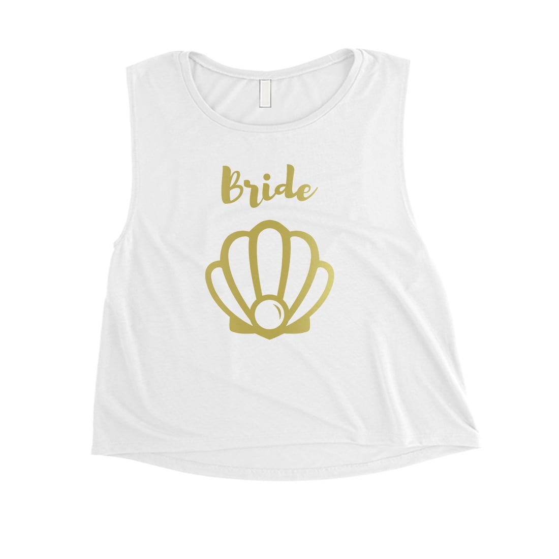 Bride Seashell-GOLD Womens White Crop Top Exciting Fun Anniversary ...
